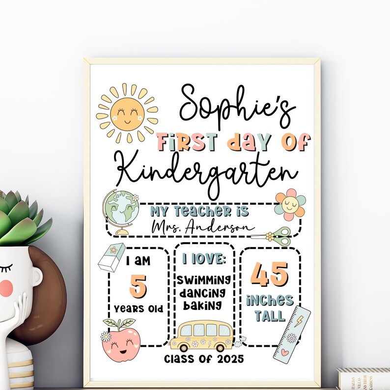 Editable First Day of Preschool Sign Template, Personalized First and ...