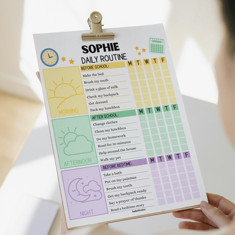 Kids Daily Routine Chart Printable, School Checklist (canva Editable ...