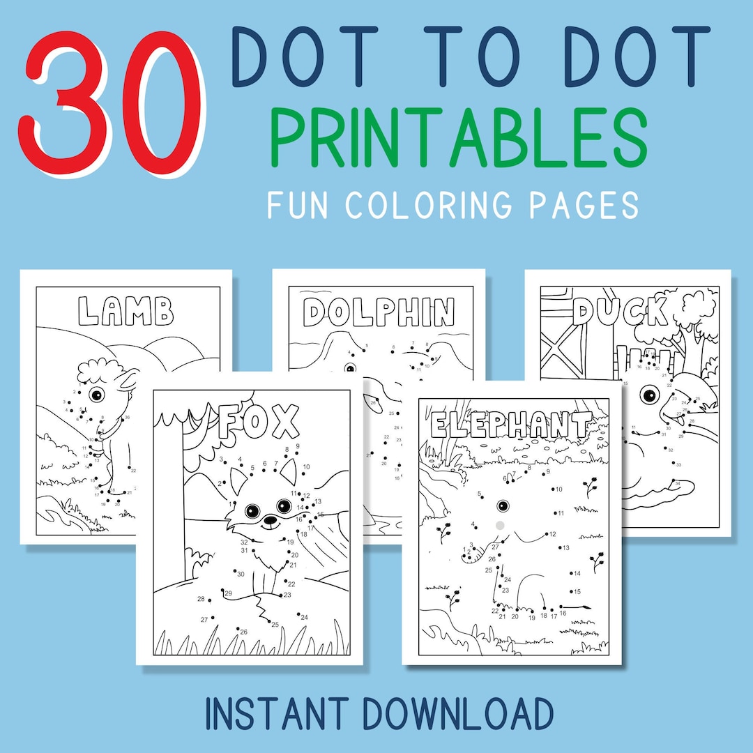 Animal Dot to Dot Printables: Fun Kids Coloring Pages (PDF Download) - Etsy