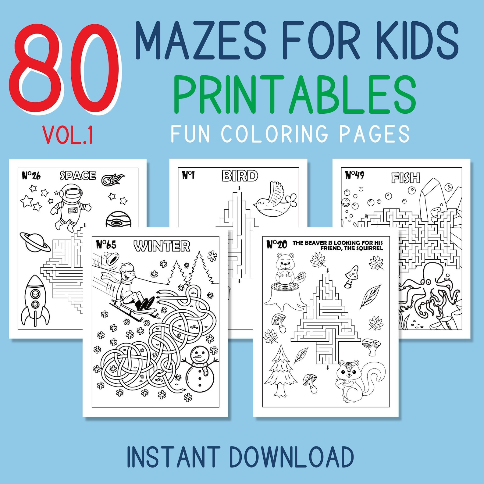 80 Mazes to Print for Kids With Solutions,fun Activities and Coloring ...