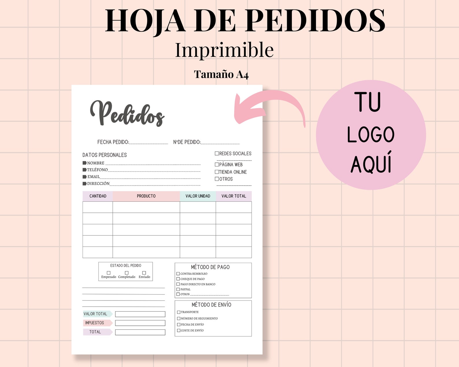 Plantilla de libro de pedidos en español para pequeñas empresas Realice ...