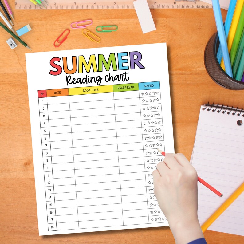 Summer Reading Chart for Kids: Printable Tracker Challenge (PDF ...