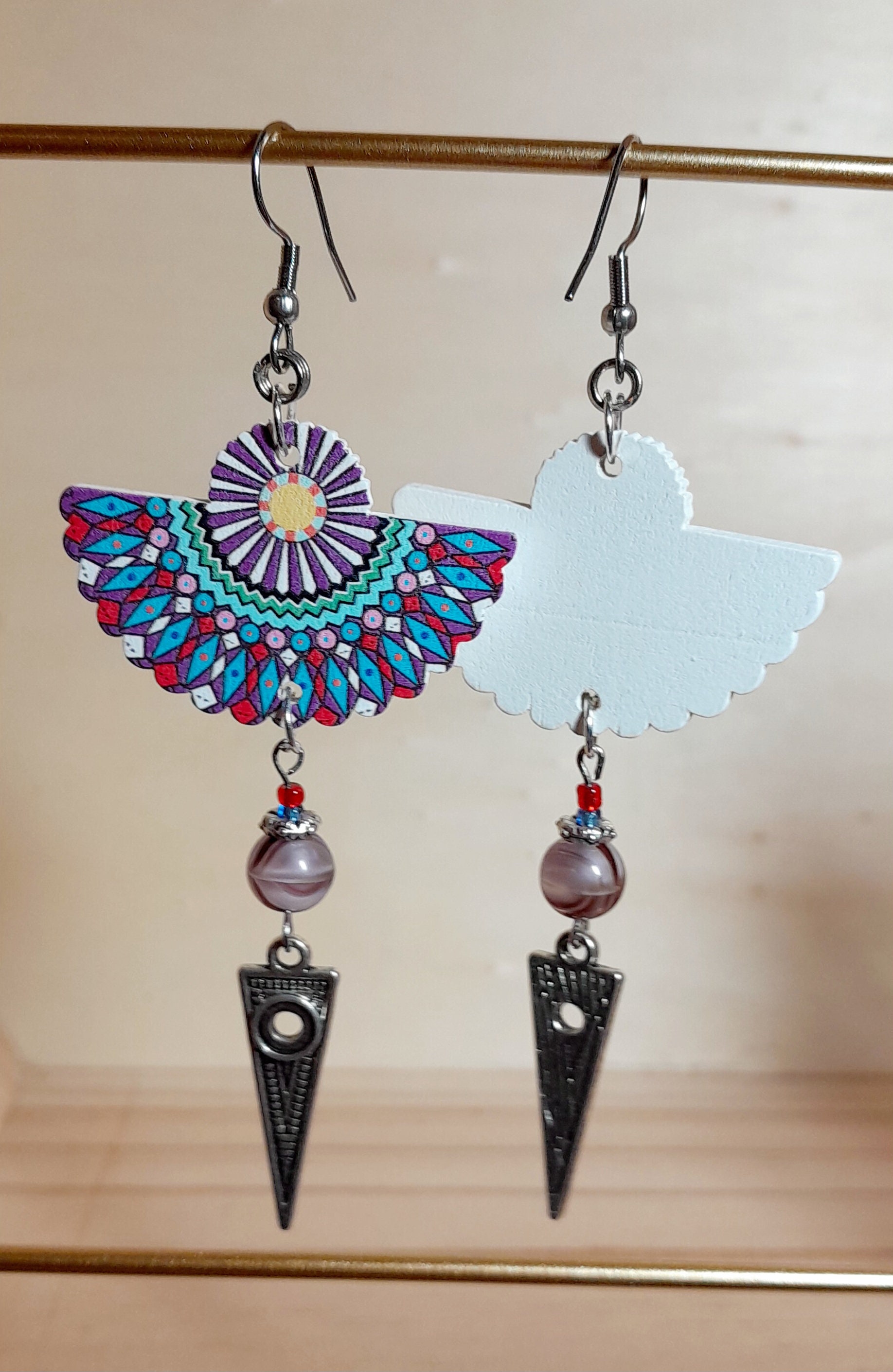 Maya Spirit Earrings, Dangling Earrings, Wooden Charm, Boho Spirit ...