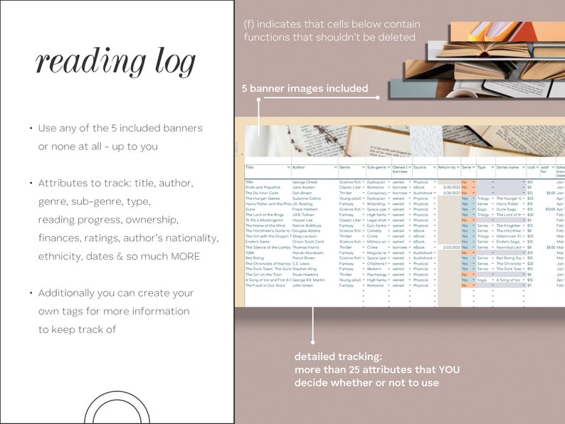Book Tracker Spreadsheet Daily Reading Log Google Sheets - Etsy