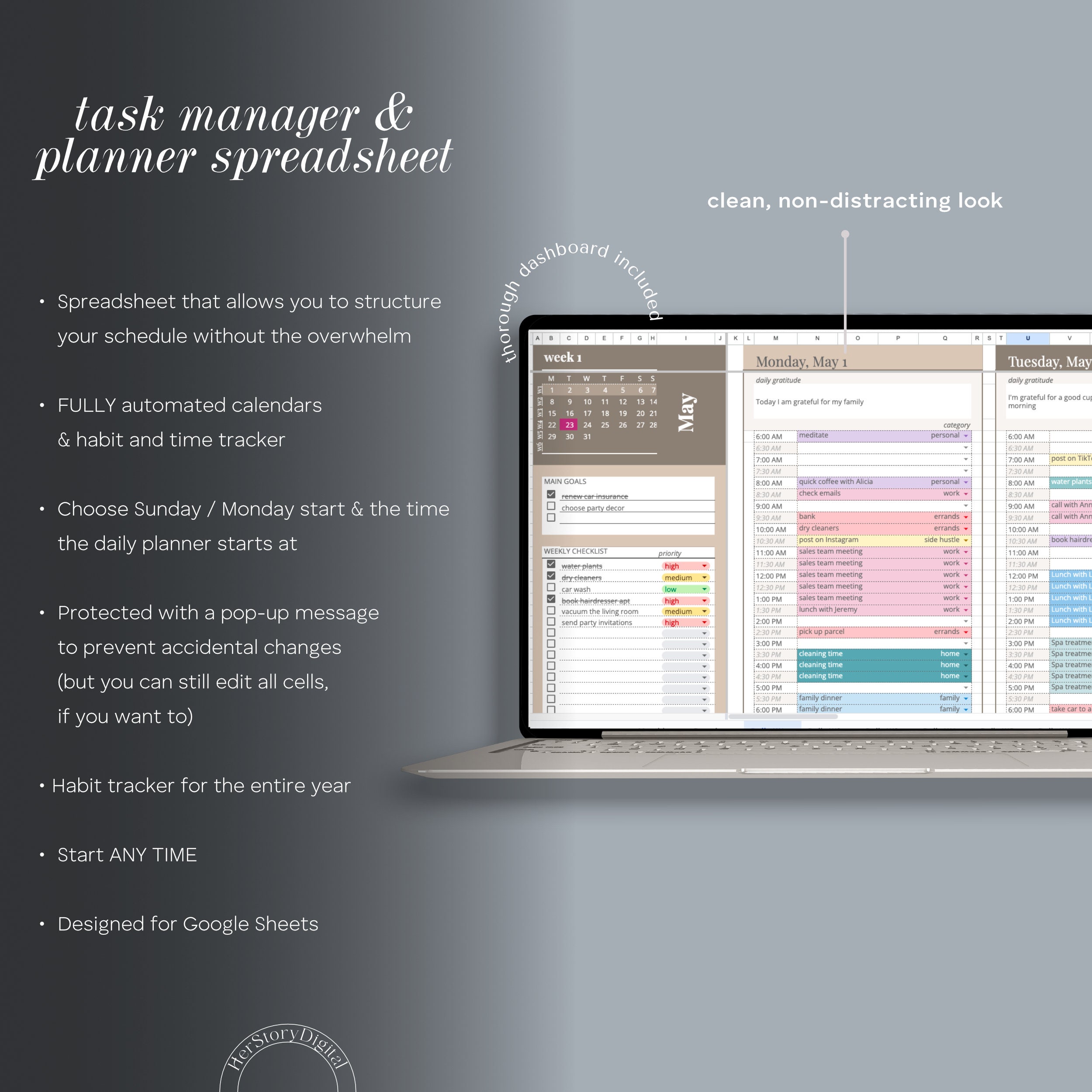Google Sheets Planner | Annual | Productivity & Time Tracker | Daily ...