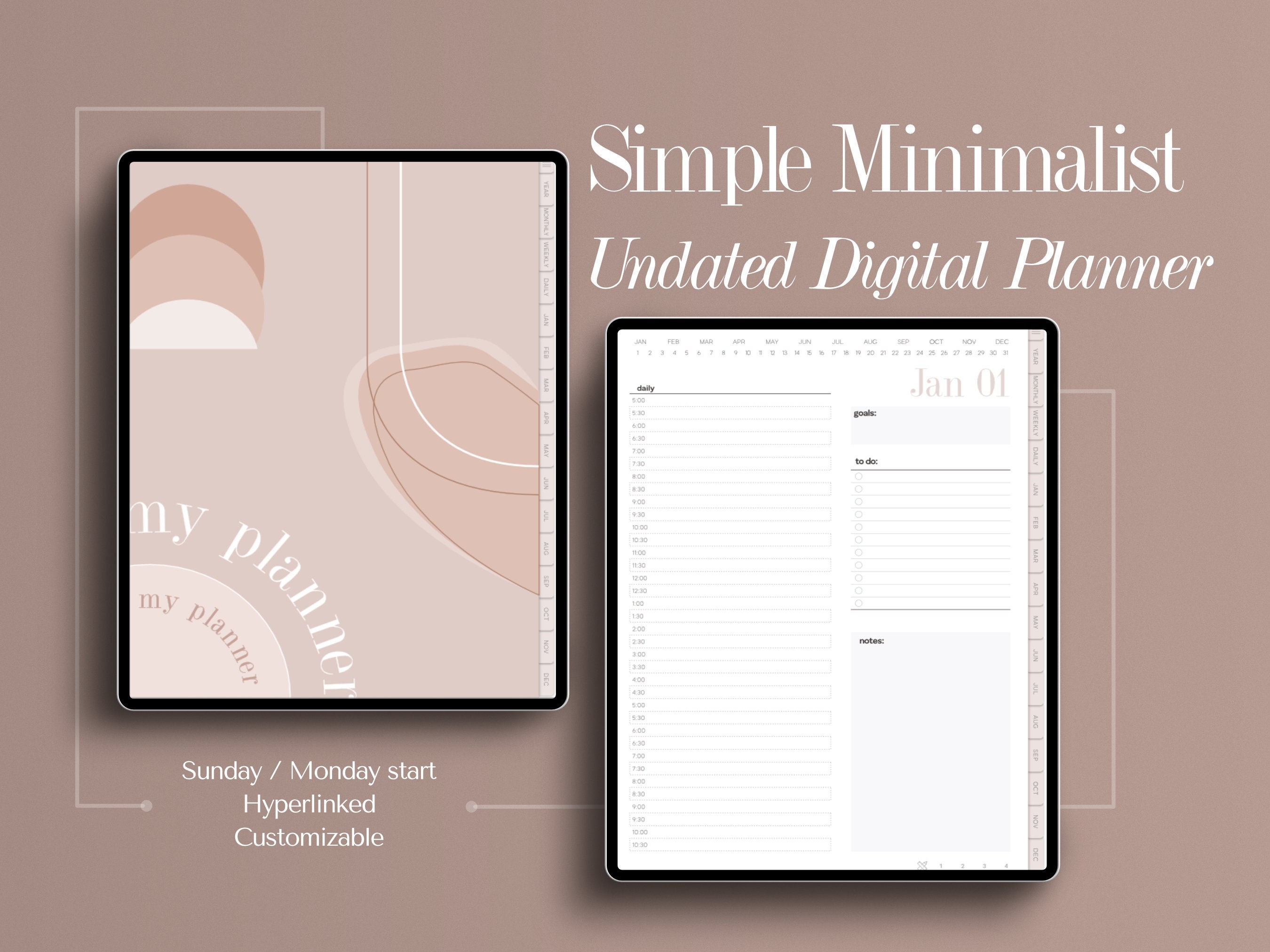 Simple Undated Digital Planner: Landscape or Portrait for - Etsy