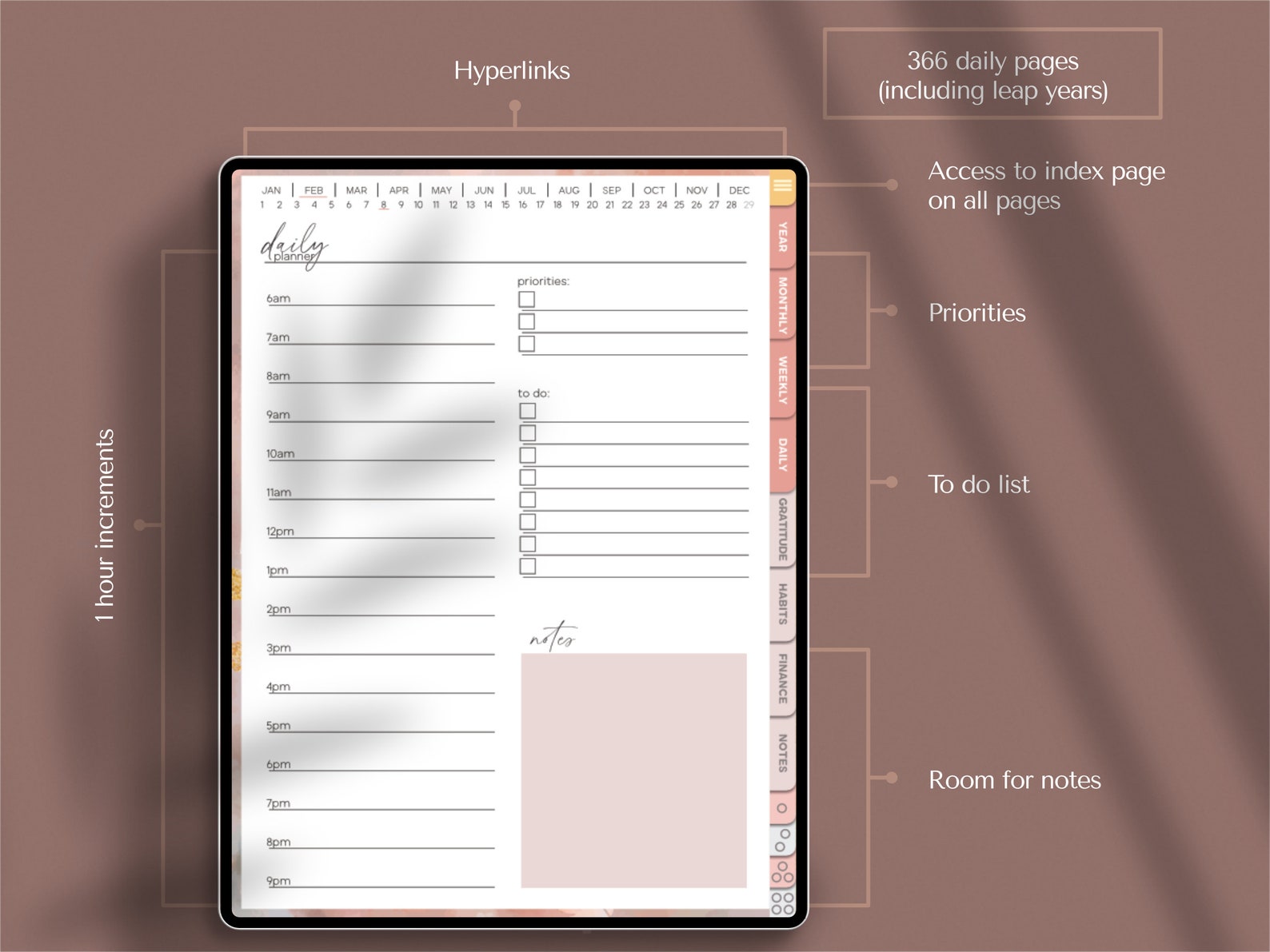 Pink Boho Undated Digital Planner for Goodnotes and Ipad: Monthly ...