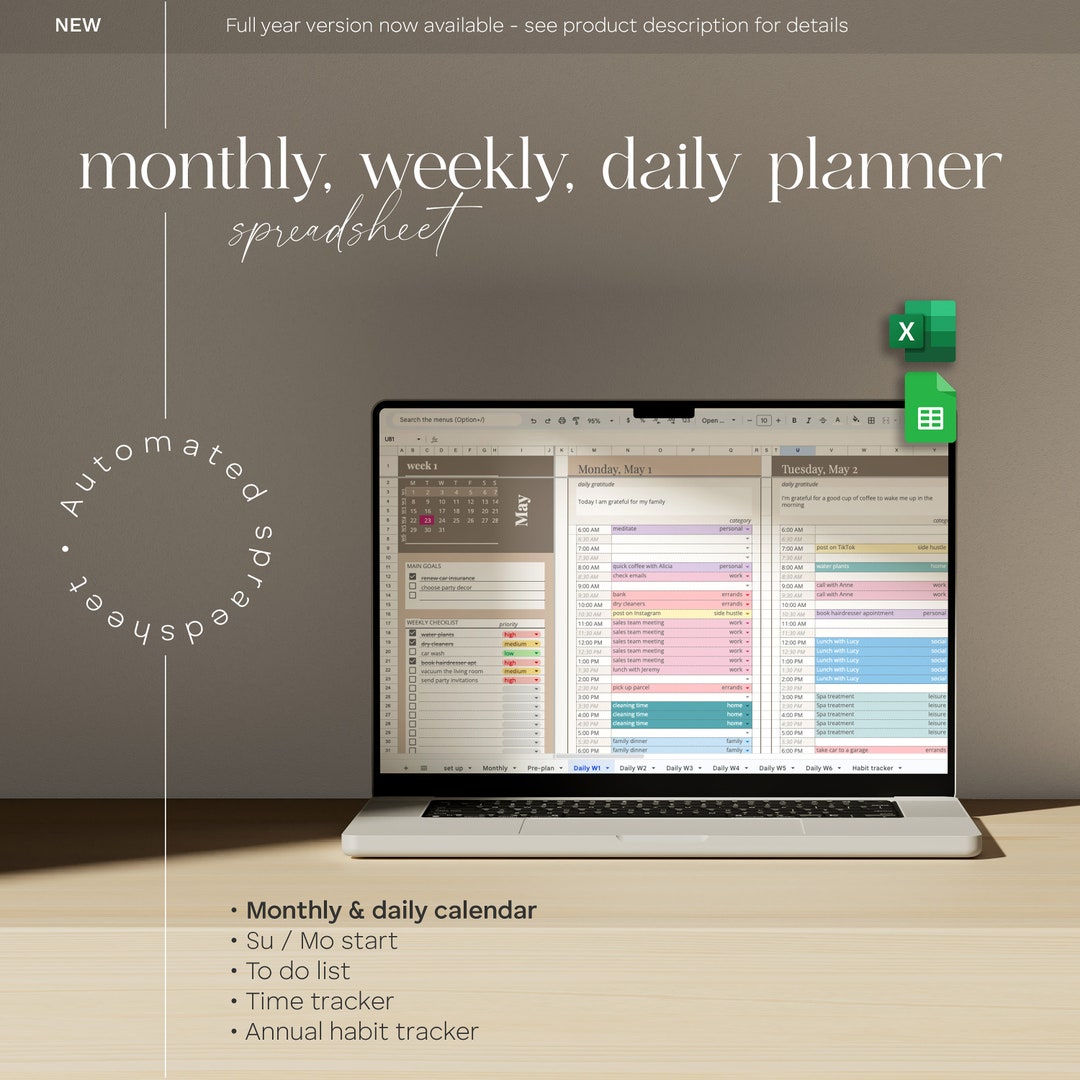 Digital Planner Spreadsheet for Google Sheets, to Do List, Monthly ...