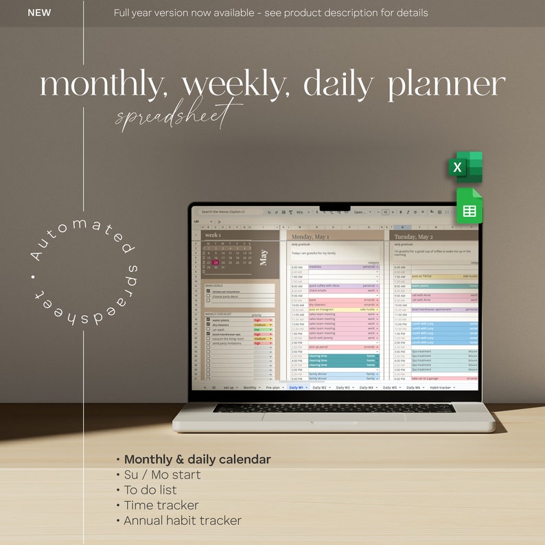Digital Planner Spreadsheet for Google Sheets, to Do List, Monthly ...