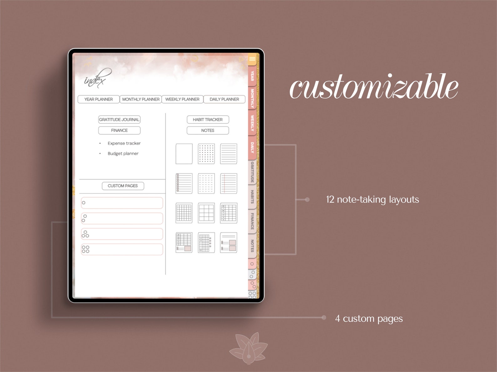 Pink Boho Undated Digital Planner for Goodnotes and Ipad: Monthly ...