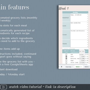 Meal Planner Google Sheets | Monthly, Weekly | Automated Spreadsheet ...