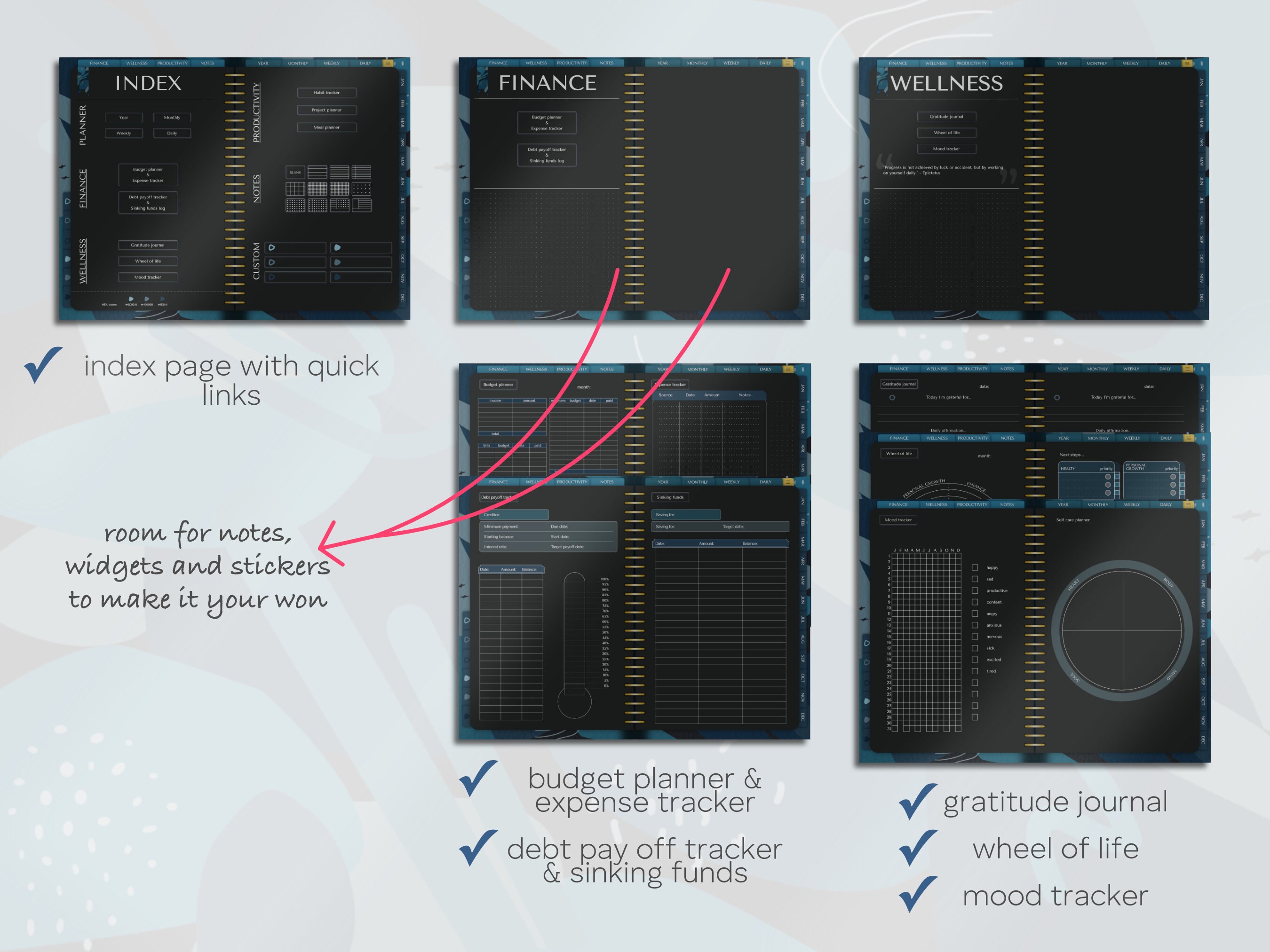 Undated Dark Mode Digital Planner • Compatible With Goodnotes & iPad ...