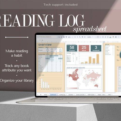 Book Tracker Spreadsheet Daily Reading Log Google Sheets - Etsy