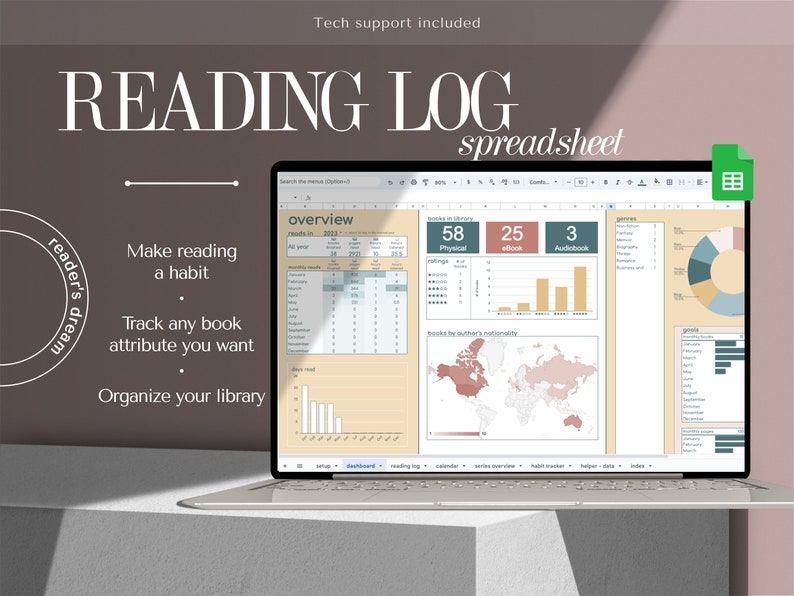 Book Tracker Spreadsheet Daily Reading Log Google Sheets - Etsy