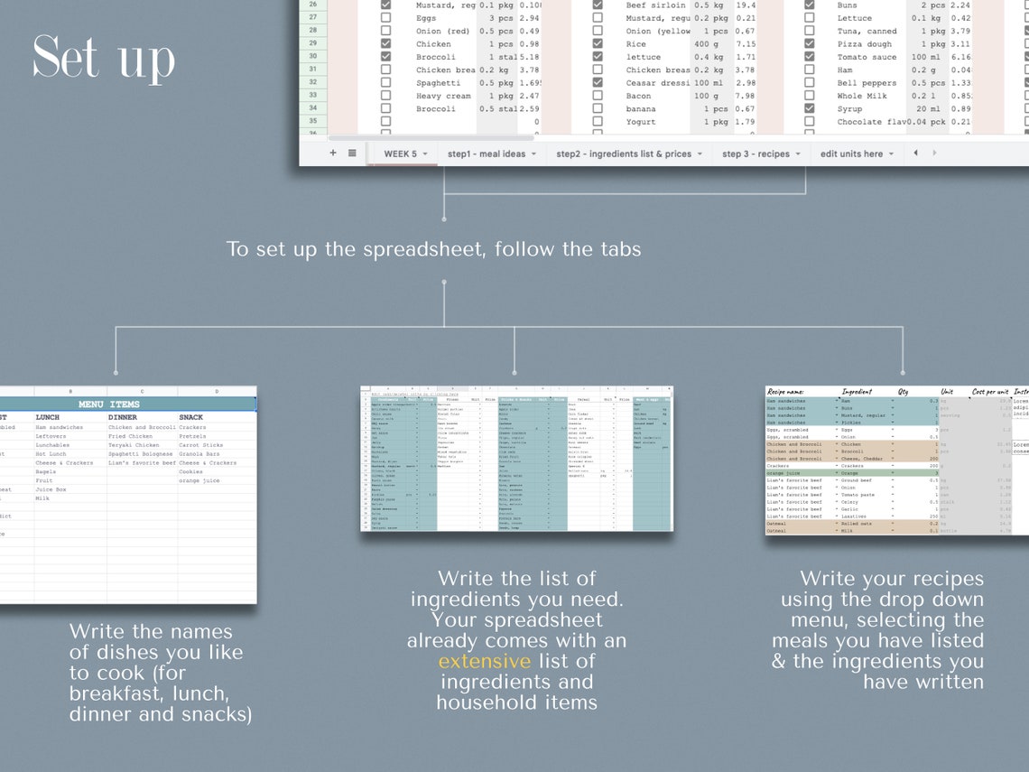google-sheets-meal-planner-meal-planner-spreadsheet-weekly-etsy
