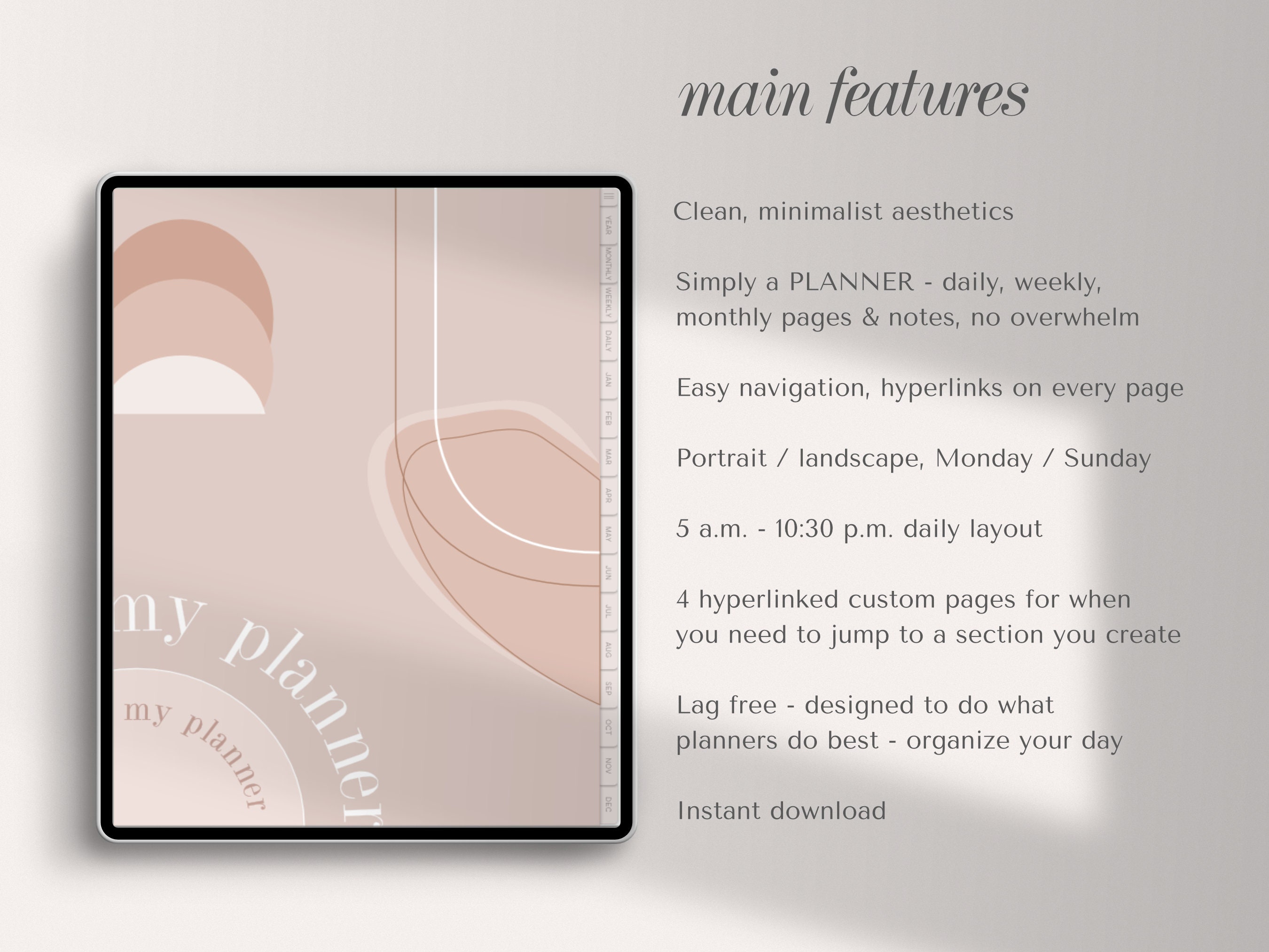 Simple Undated Digital Planner: Landscape or Portrait for iPad ...