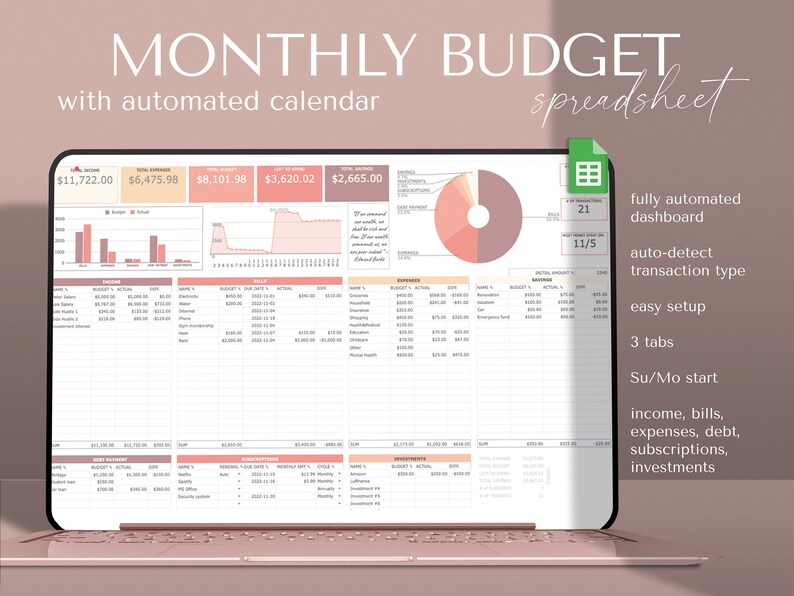 Ultimate Monthly Budget Spreadsheet Google Sheets Template - Etsy