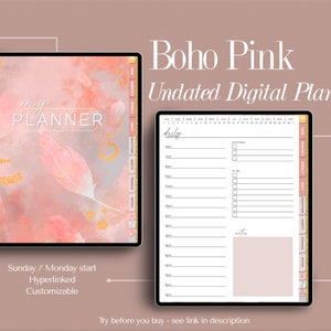 Pink Boho Undated Digital Planner for Goodnotes and Ipad: Monthly ...