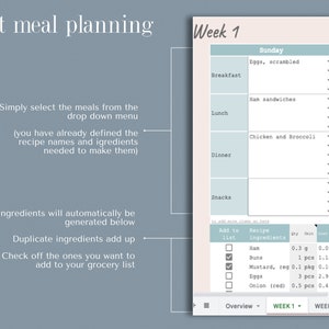 Google Sheets Meal Planner • Meal Planner Spreadsheet • Weekly Meal ...