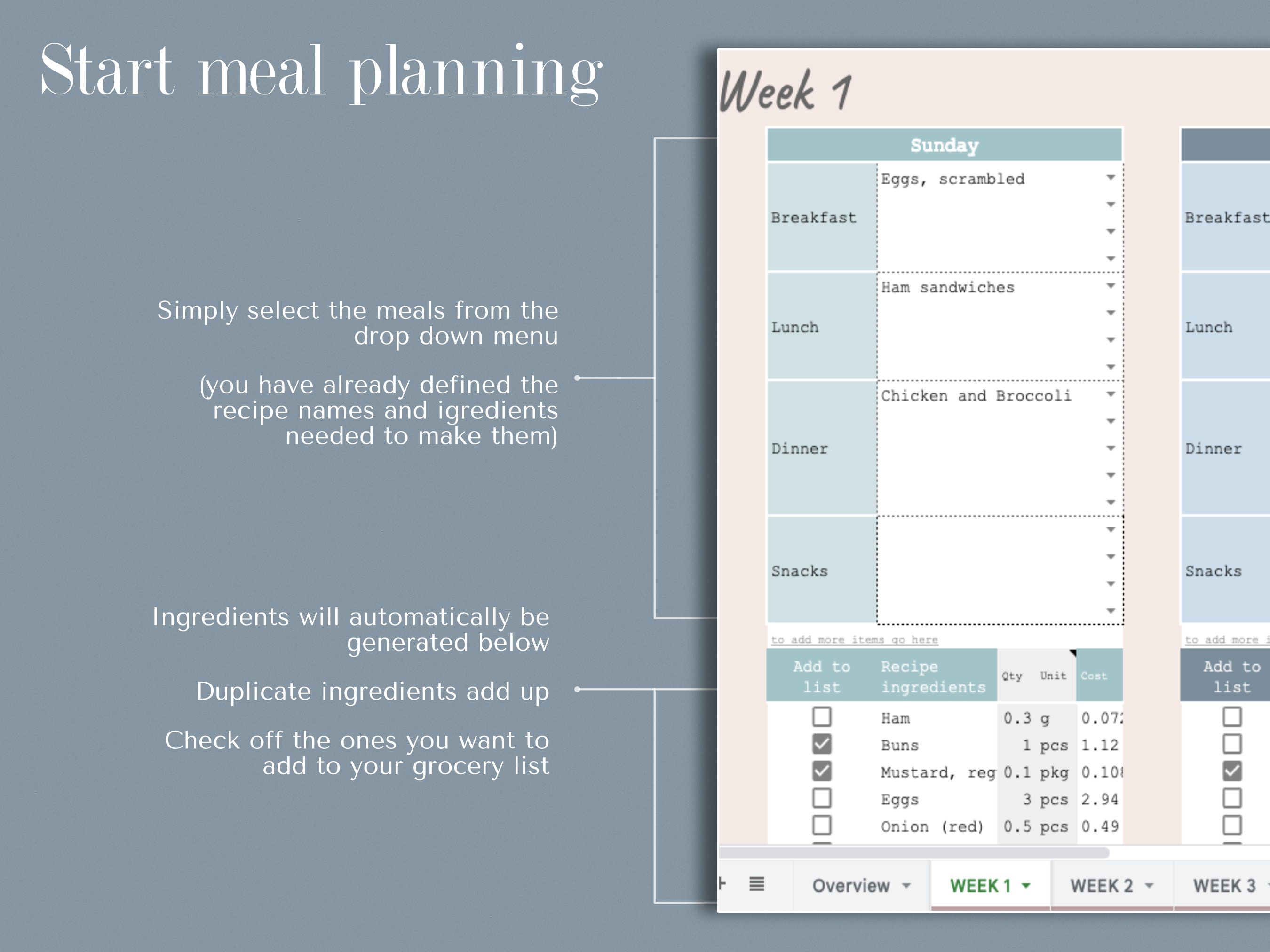 Google Sheets Meal Planner Meal Planner Spreadsheet Weekly - Etsy