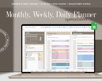 Monthly Planner Google Sheets Template Task Schedule to Do - Etsy