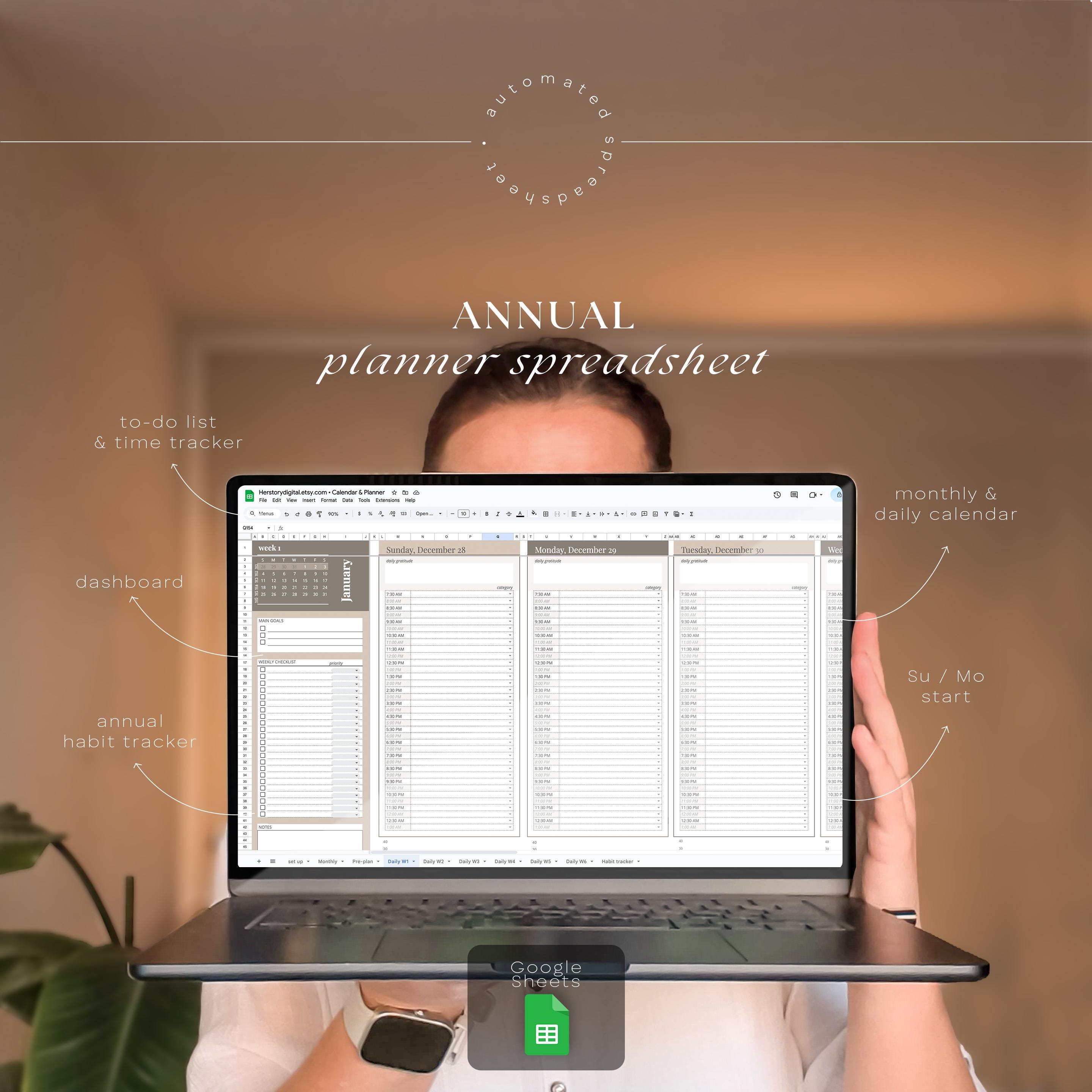 Google Sheets Planner | Annual | Productivity & Time Tracker | Daily ...