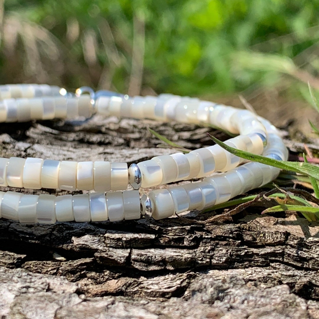 CHOKER SURFER CHAIN AIRTIME Minimalist Heishi Shell Necklace 925 ...