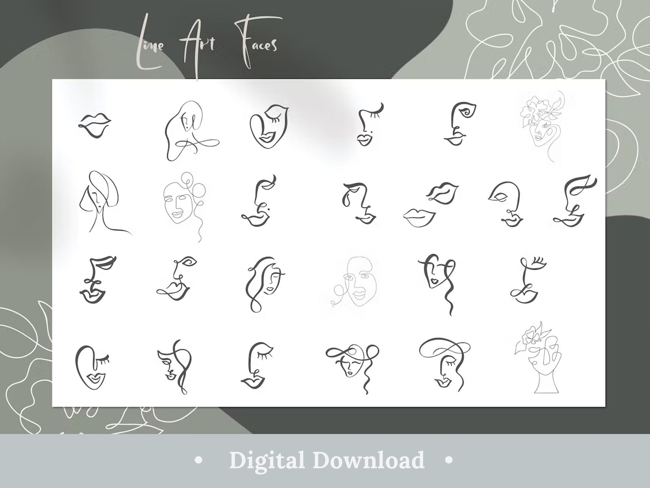 Line Art Faces Svg Bundle Abstract Face Laser Cut Designs Cricut File ...