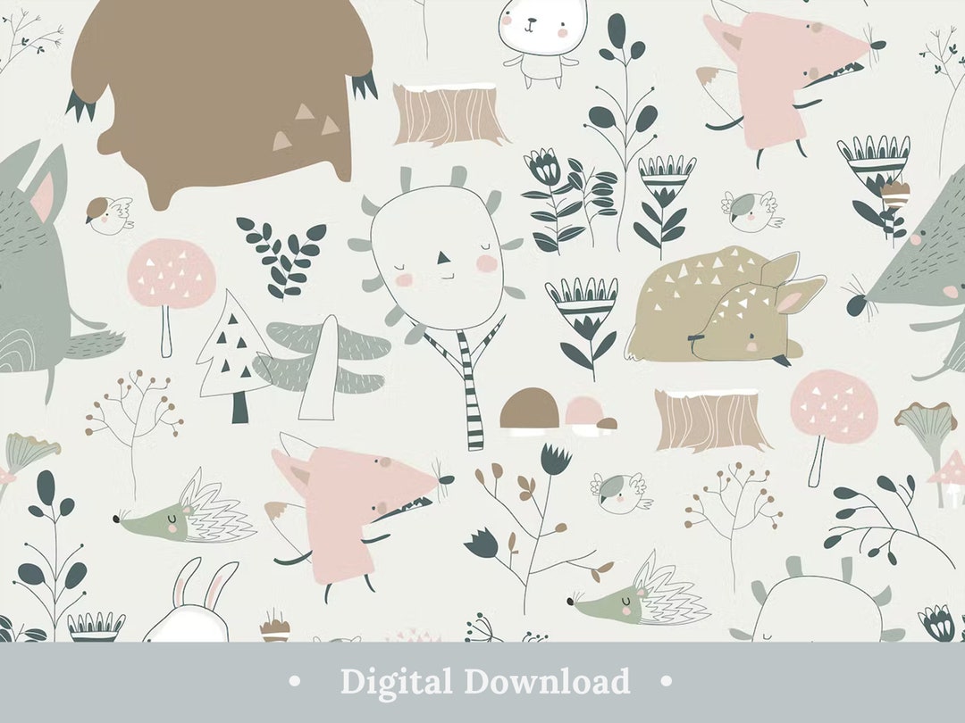Woodland Digital Paper Cute Forest Animals Fall Autumn Scrapbook Papers ...