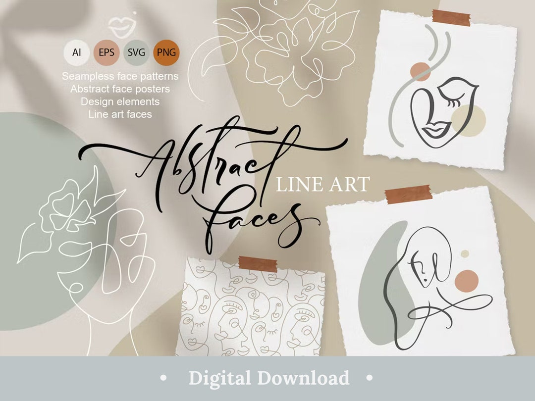 Line Art Faces Svg Bundle Abstract Face Laser Cut Designs Cricut File ...