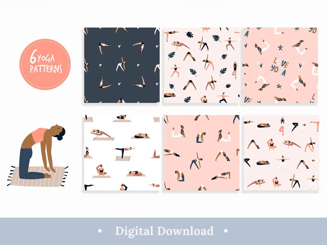 Yoga Digital Paper Girl Papers Colorful Seamless Pattern Pastel ...