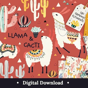 Llama Png Clipart Cactus Nursery Decor Neutral for Kids Baby Girl Boy ...