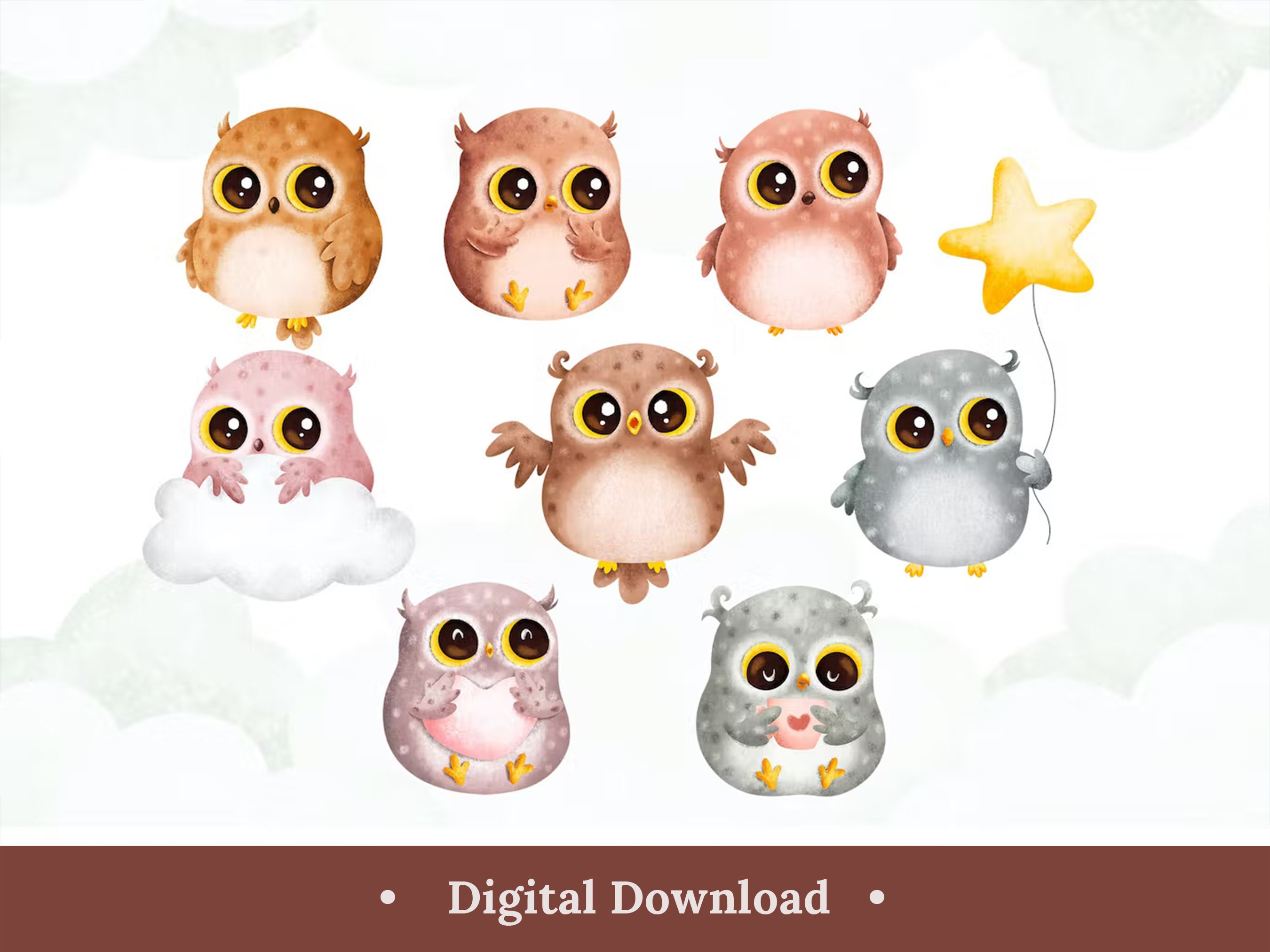 Watercolor Owl Clipart Cute Pastel Animals Png for Kids Baby Nursery ...