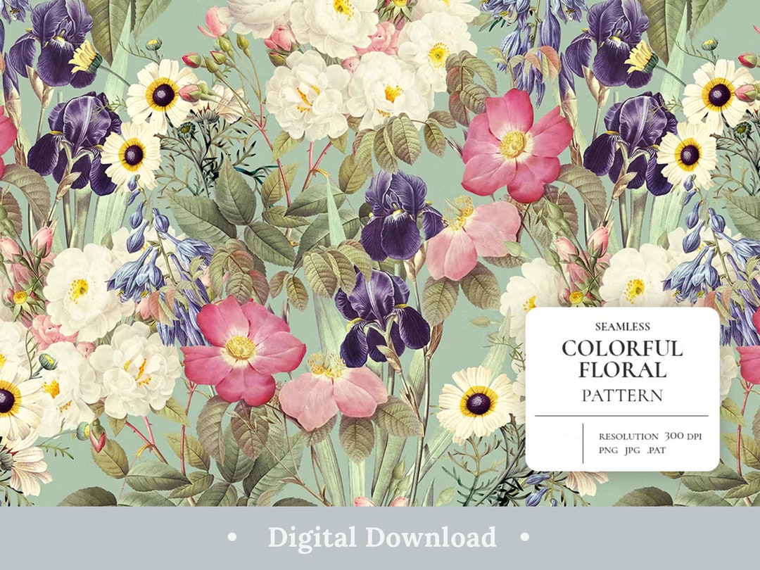 Floral Digital Paper Pastel Garden Flowers Scrapbook Papers Evening ...