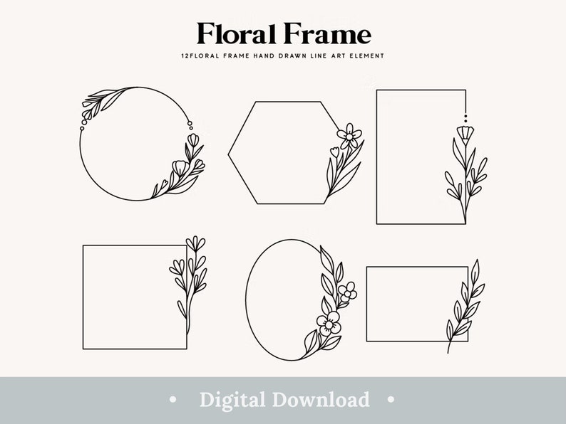 Floral Frame Svg File Line Art Flower Wedding 12 Laser Cut Designs ...