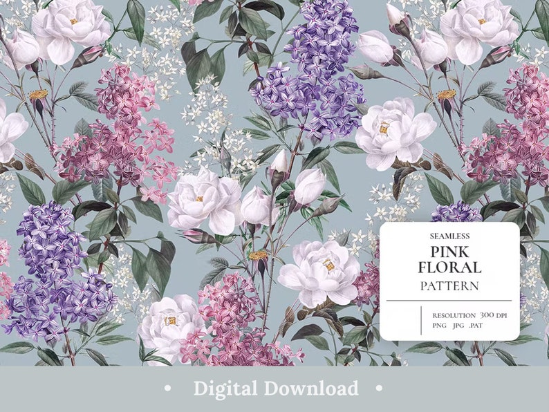 Floral Digital Paper Pastel Garden White Pink Purple Flowers Scrapbook ...
