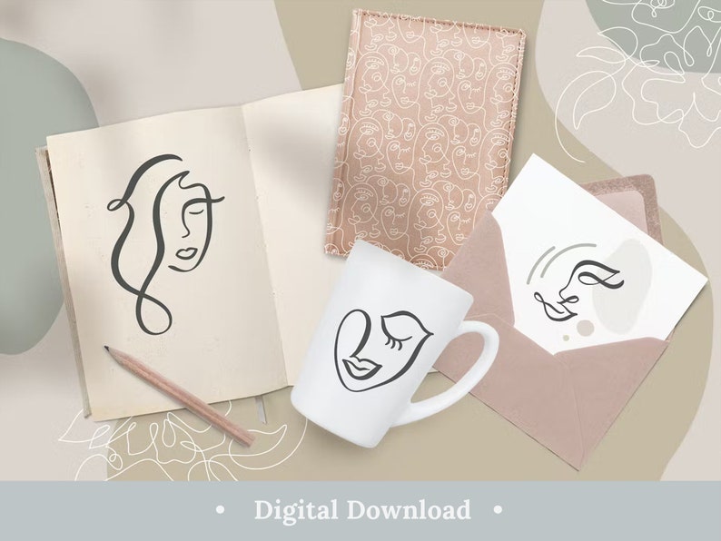 Line Art Faces Svg Bundle Abstract Face Laser Cut Designs Cricut File ...