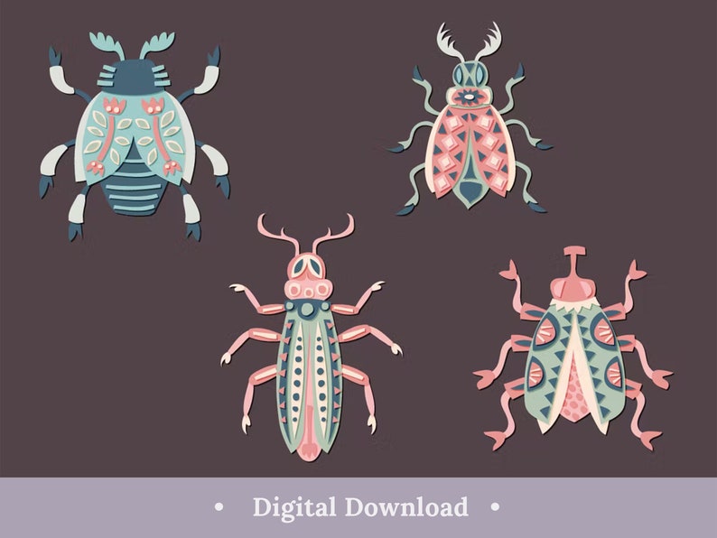 Bugs Png Flowers Clipart Pastel Nursery Decor Neutral Insects for Kids ...