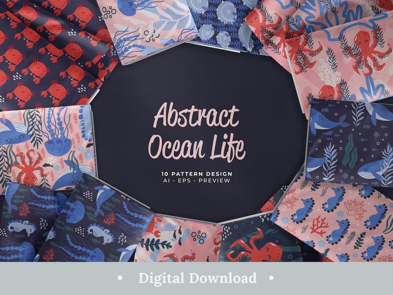 Sea Animals Digital Paper Cute Whale Scrapbook Papers Colorful Pastel ...