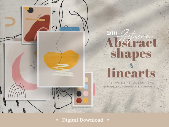 Line Art Clipart Aesthetic Design Png Bundle Abstract Shapes - Etsy
