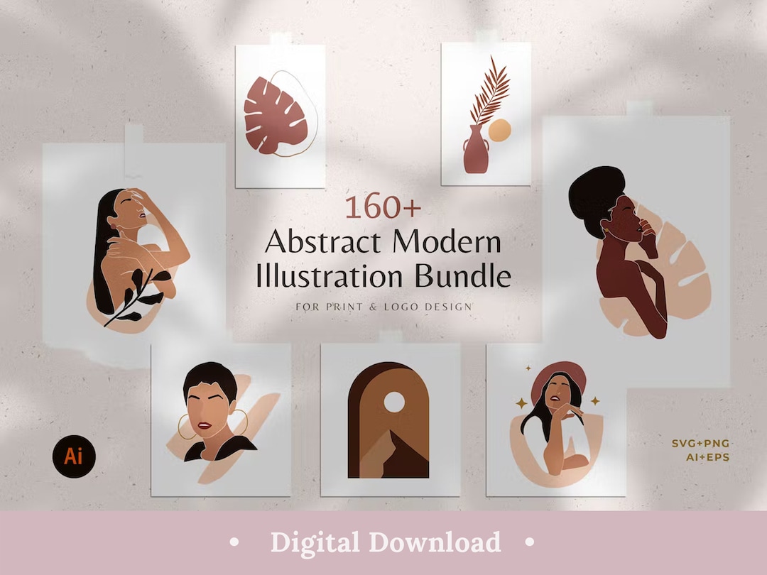 Boho Abstract Girl Clipart Bundle Modern Woman Png Designs Abstract ...