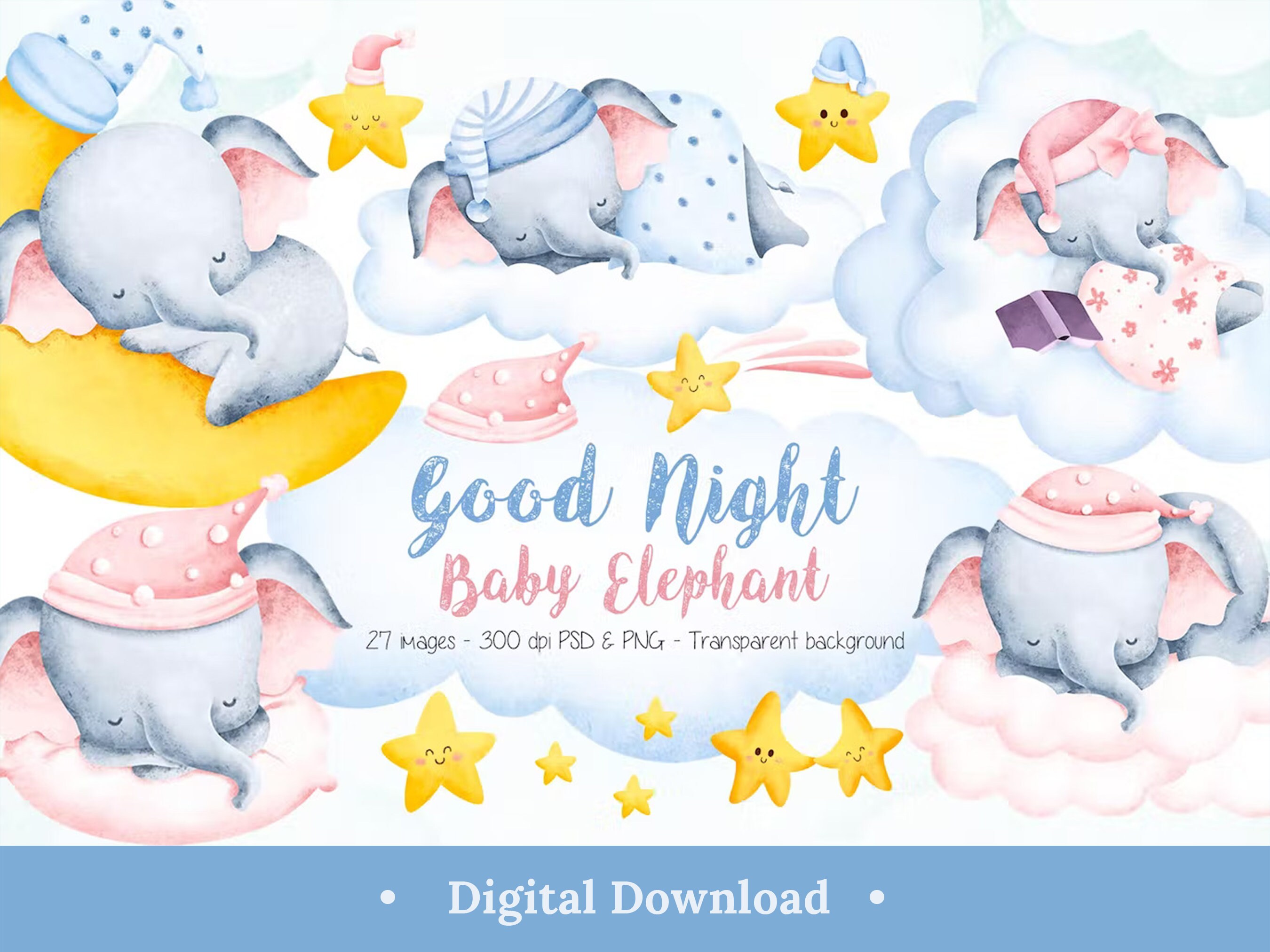 Elephant Clipart Watercolor Pastel Nursery Decor Neutral Png - Etsy
