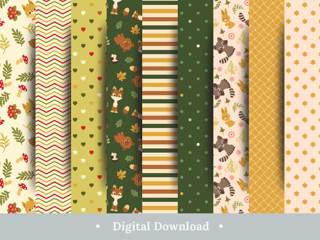 Forest Animals Digital Paper Cute Scrapbook Papers 9 Colorful Seamless ...