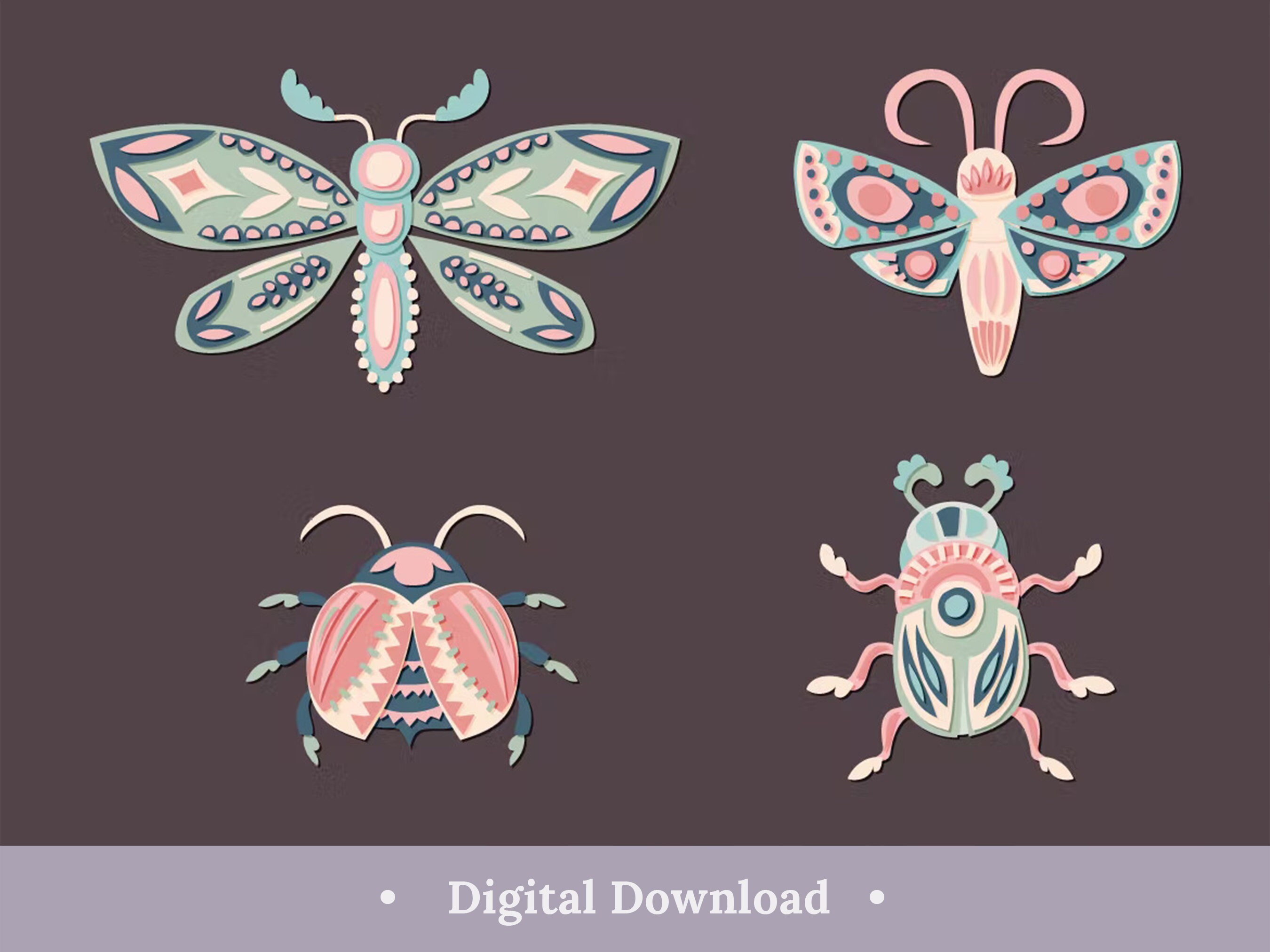 Bugs Png Flowers Clipart Pastel Nursery Decor Neutral Insects for Kids ...