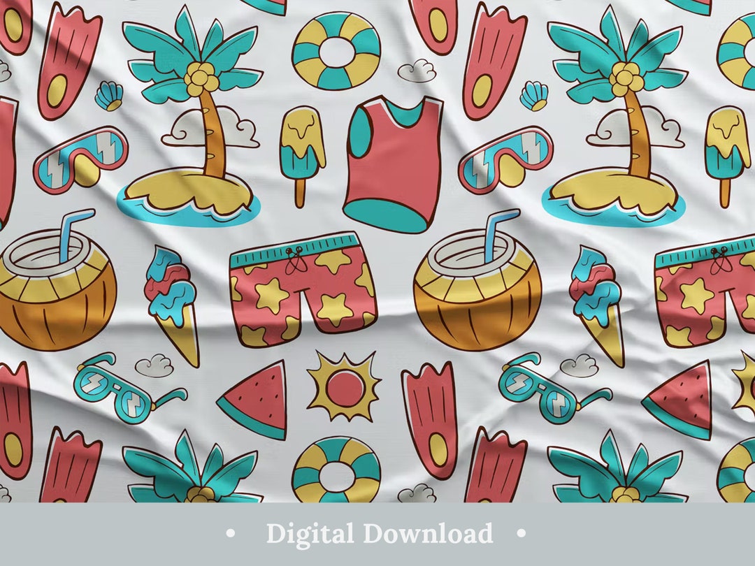 Summer Digital Paper Beach Pastel Scrapbook Papers Colorful Seamless ...