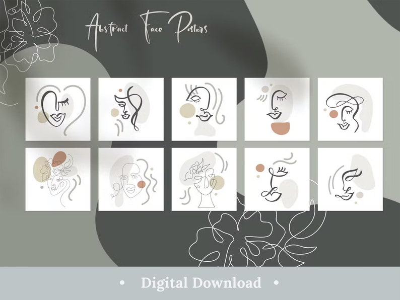 Line Art Faces Svg Bundle Abstract Face Laser Cut Designs Cricut File ...