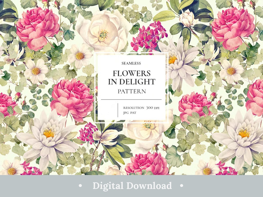 Floral Digital Paper Pastel Garden Flowers Scrapbook Papers White Pink ...