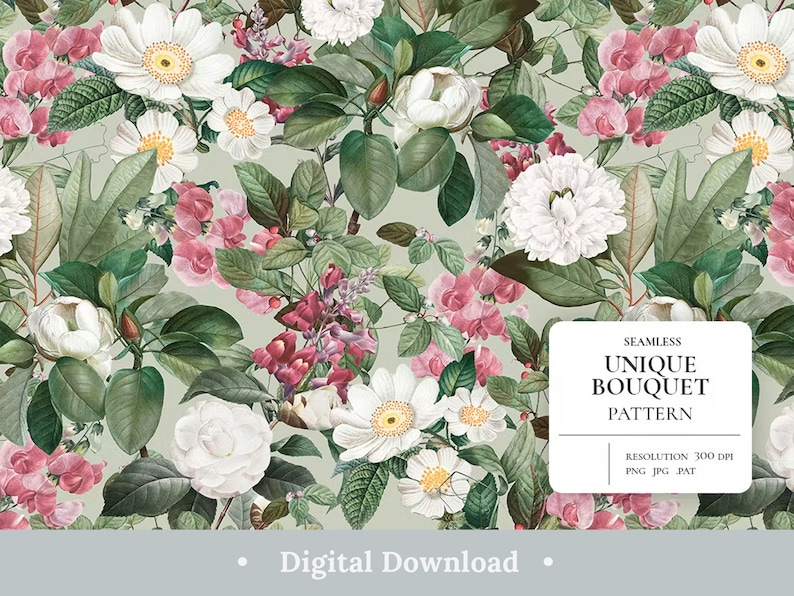 Floral Digital Paper Pastel Garden Bouquet Flowers Scrapbook Papers ...