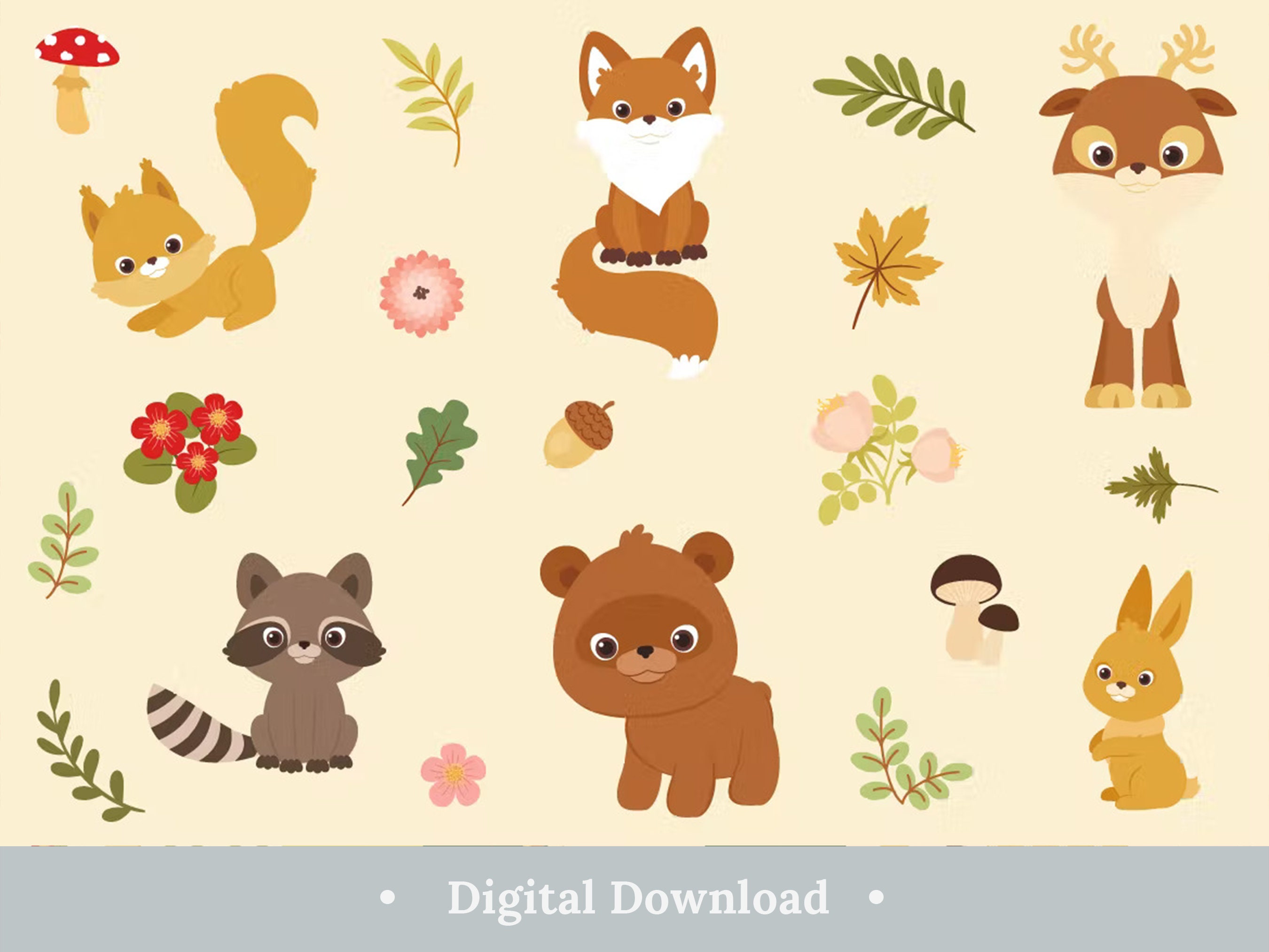 Forest Animals Digital Paper Cute Scrapbook Papers 9 Colorful Seamless ...