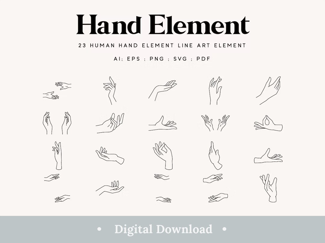 Hands Svg Line Art Hand 23 Laser Cut Designs Cricut File Digital ...